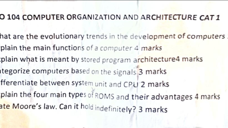 SCO 104 Computer Organization & Architecture CAT 1 Exam Notes - Studocu