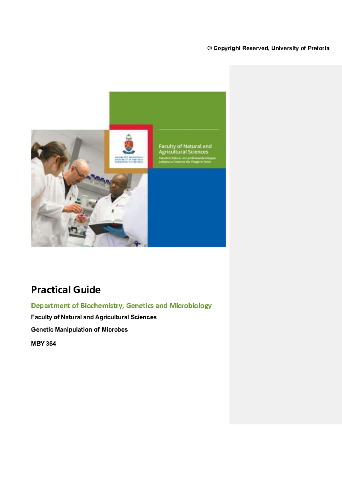 MBY 364 Practical Guide: Genetic Manipulation of Microbes 2025 - Studocu
