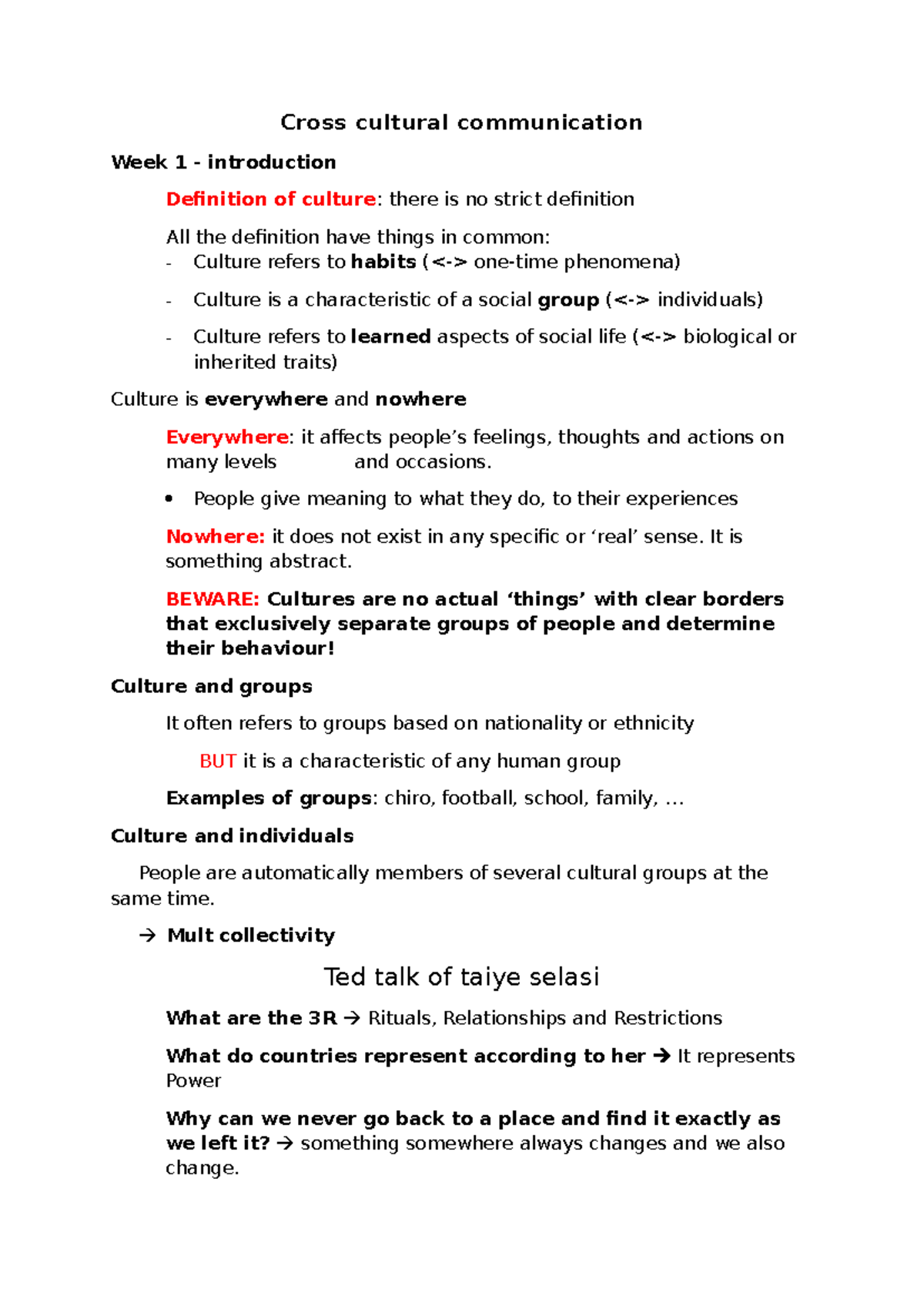 Summary ccc - summay of all the PPT - Cross cultural communication Week ...