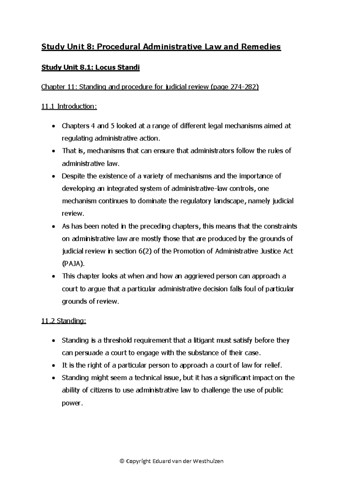 IURI 415 Final Exam Study Unit 8: Locus Standi in Administrative Law ...