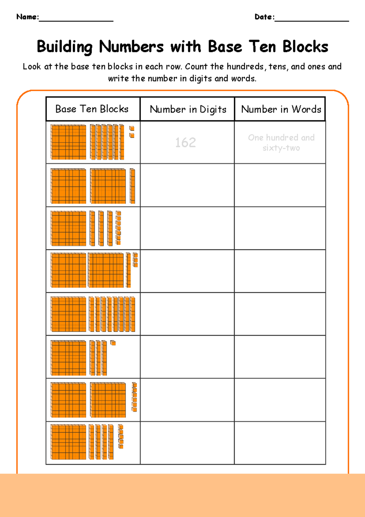 Building Numbers with Base Ten Blocks - 2nd Grade Worksheet - Look at ...