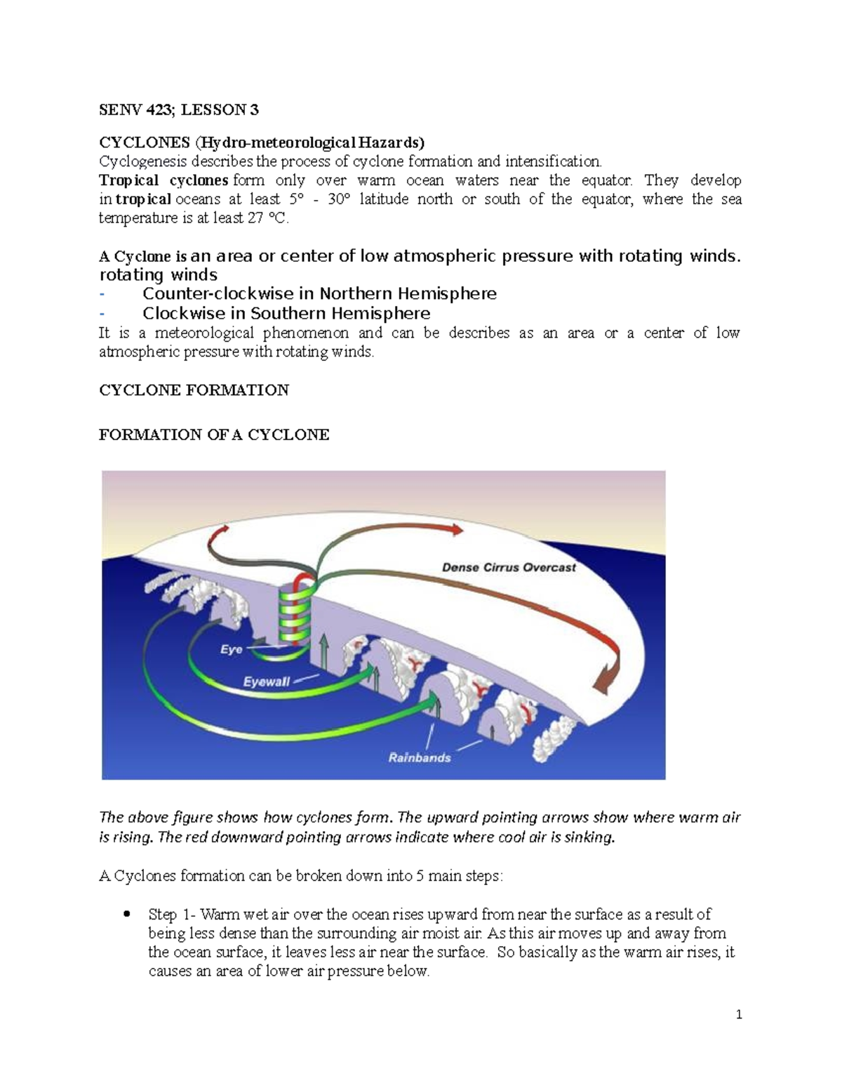 SENV 423 LESSON 3 - Understanding Cyclones and Their Formation - Studocu
