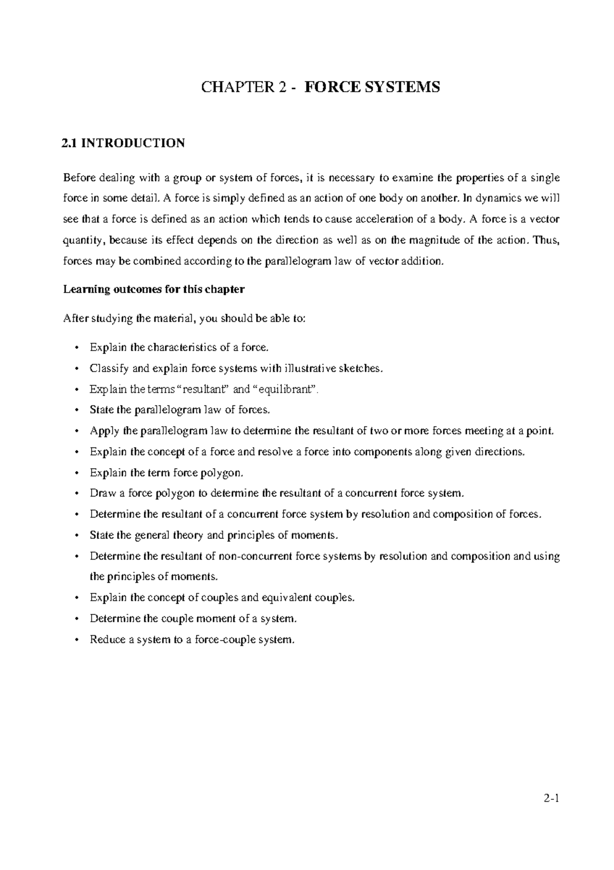 AMC1501 Chapter 2 - Understanding Force Systems in Mechanics - Studocu