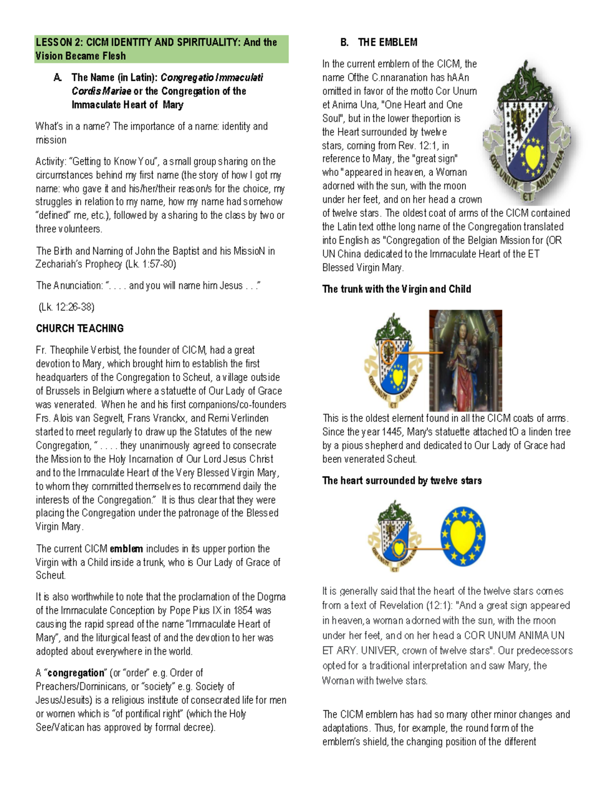 Lesson 2: CICM Identity & Spirituality Overview - Studocu