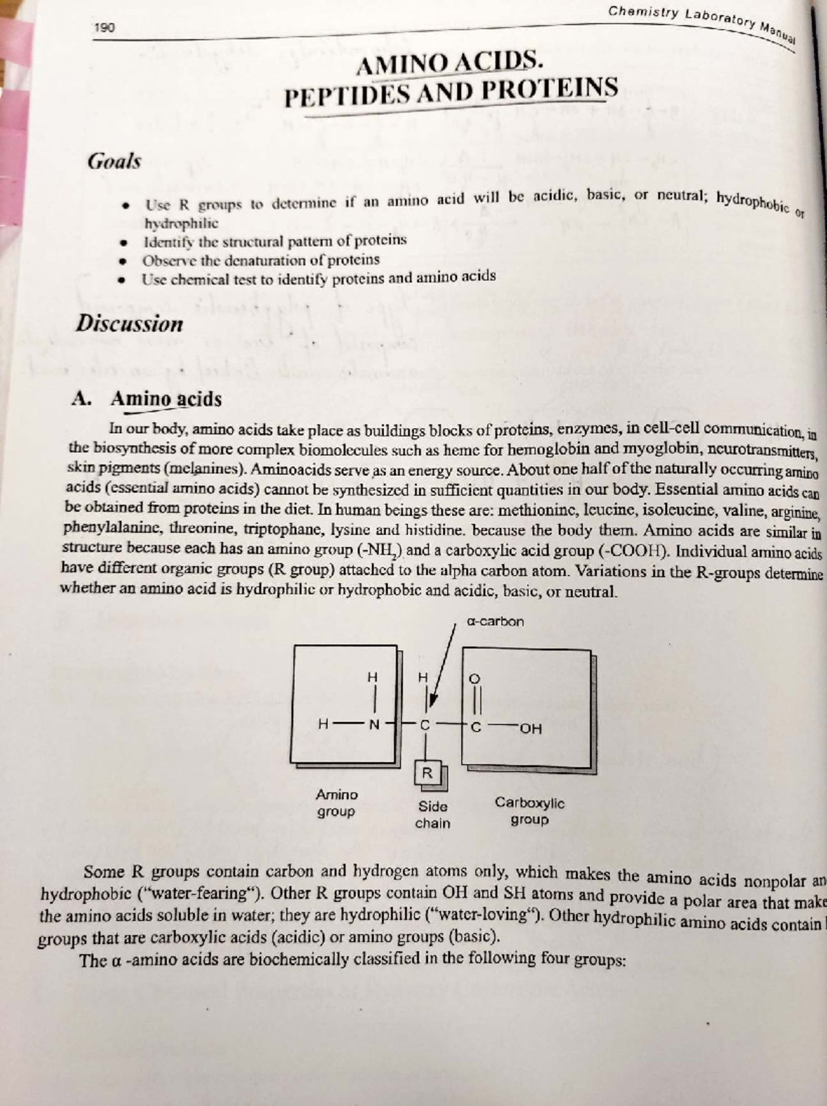 Chemistry 190 Laboratory Manual: Amino Acids, Peptides, and Proteins ...