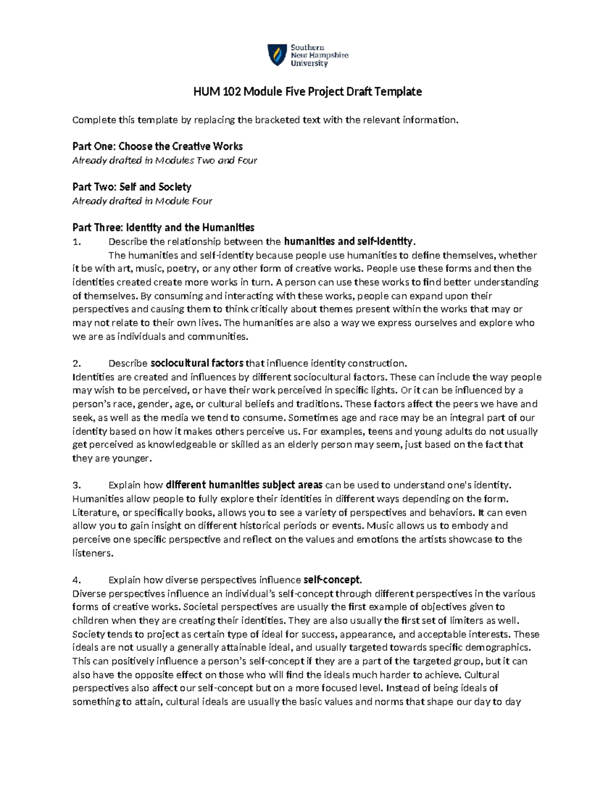 HUM 102 Module Five Project Draft: Exploring Identity and Humanities ...