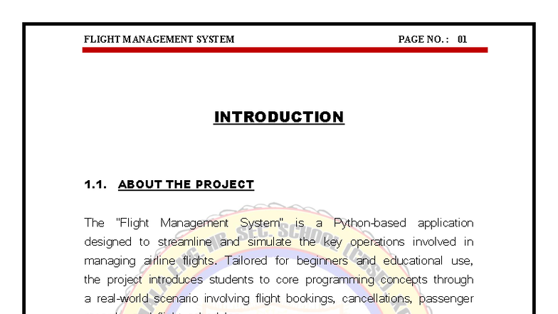 FLIGHT MANAGEMENT SYSTEM PROJECT OVERVIEW - NIRMALA ENG. HR. SEC ...