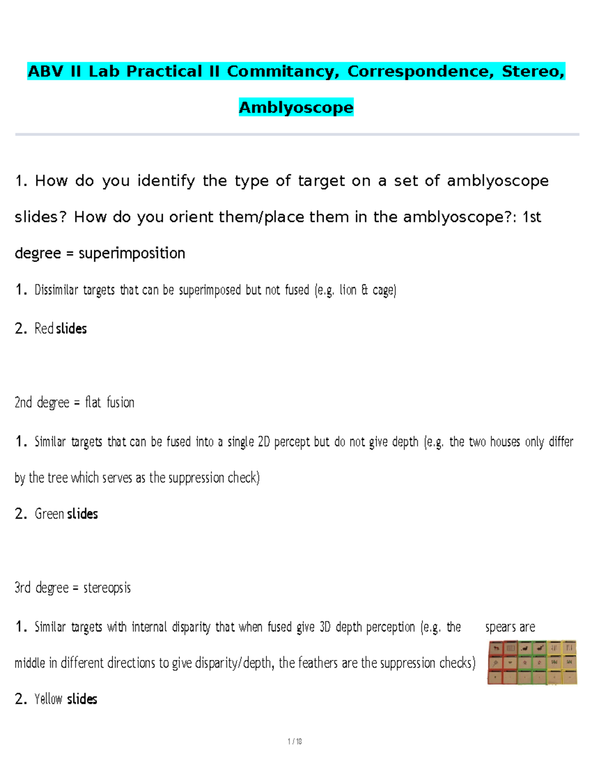 ABV II Lab Practical II: Amblyoscope Target Identification and Testing ...