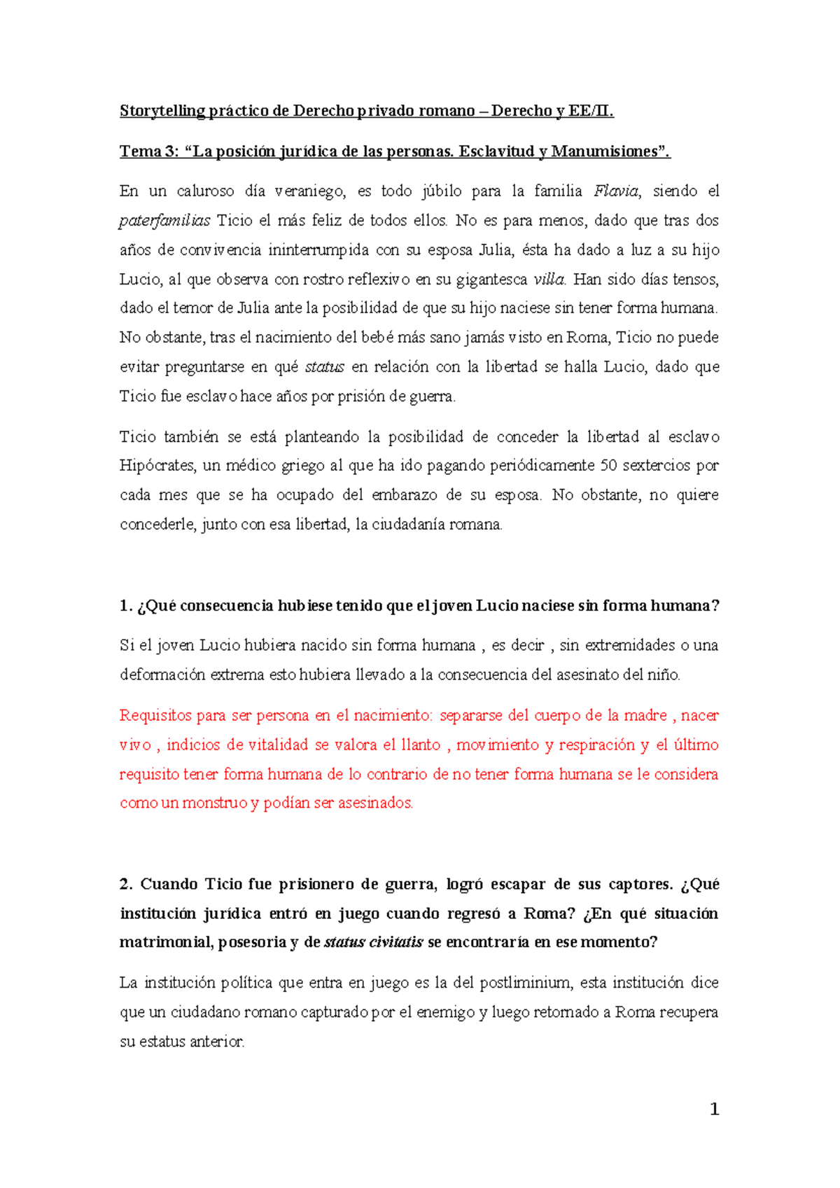 Derecho Privado Romano EE/II - Prácticas sobre Posición Jurídica y ...