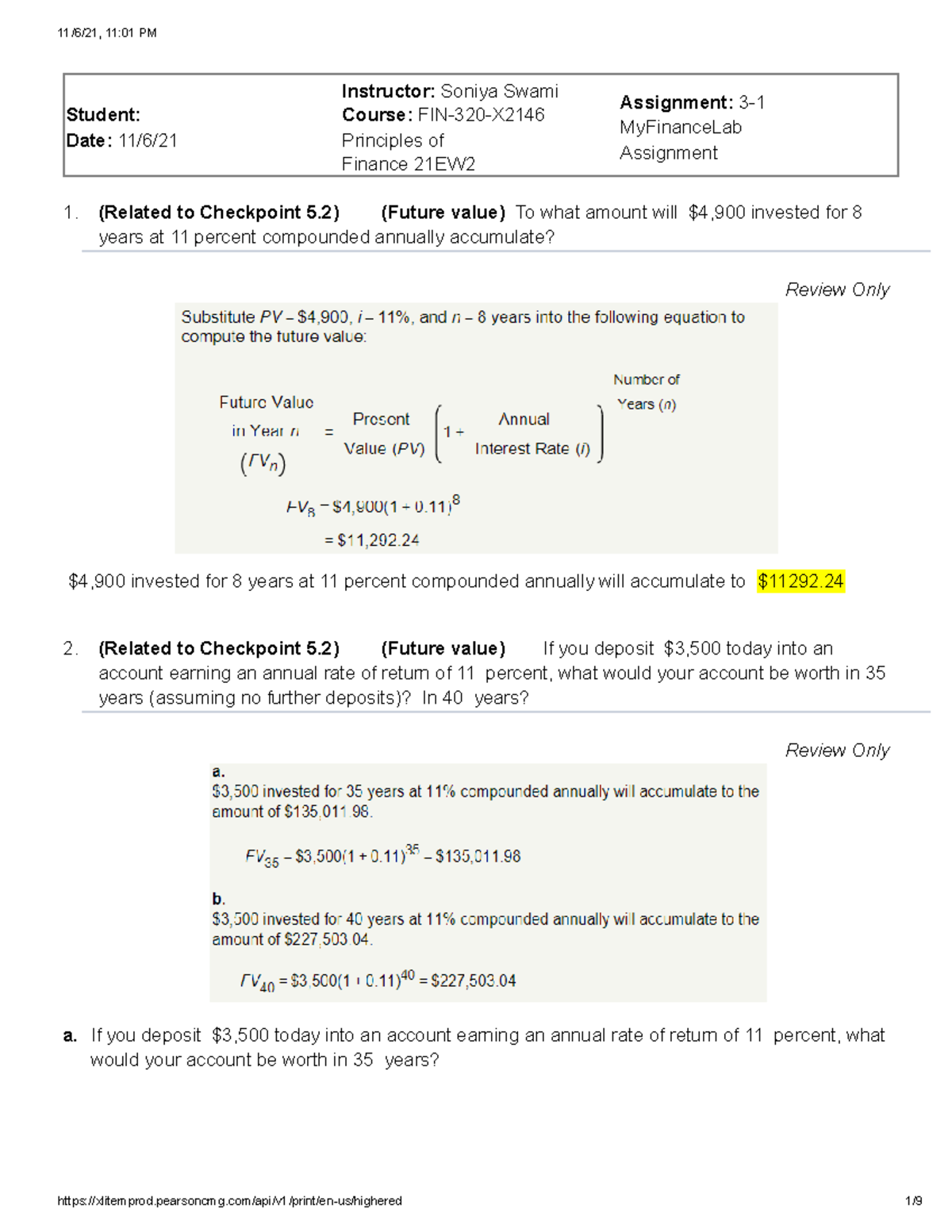 FIN320 - MyFinanceLab Assignment - Week 3 - Chapters 5 & 11 Analysis ...