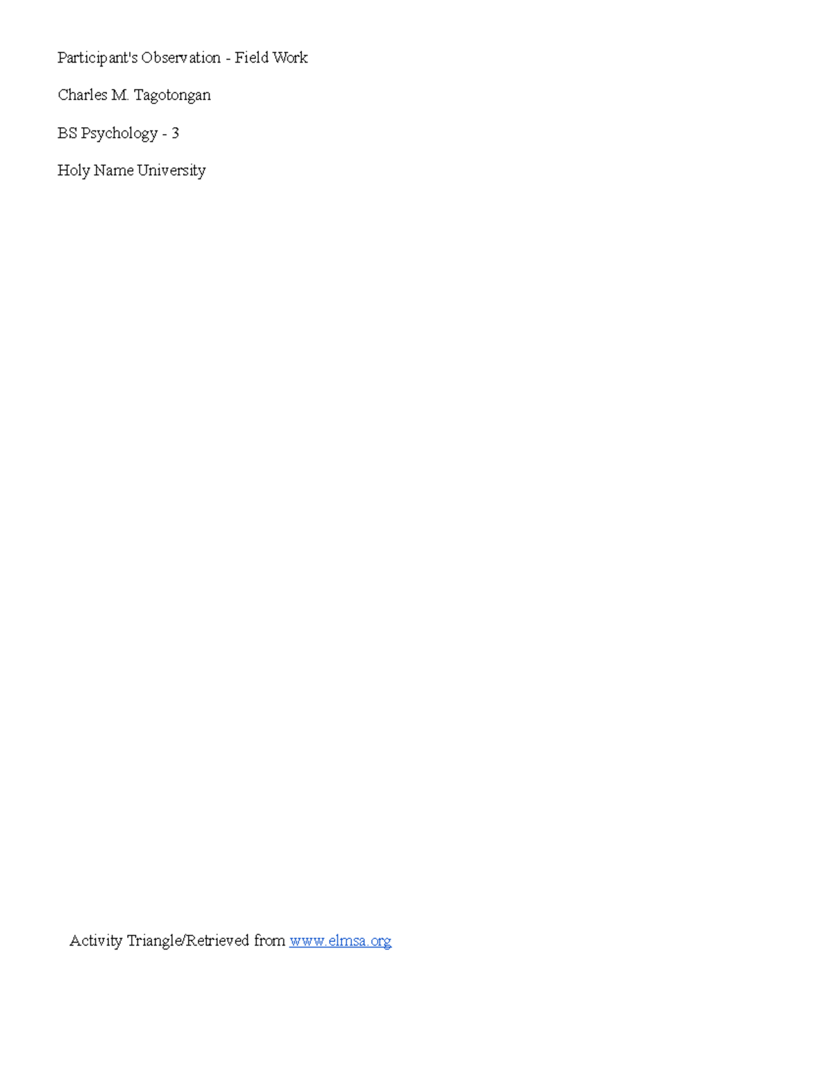 Field Note Template Example for CAS Bazaar Activity - BS Psych 3 - Studocu