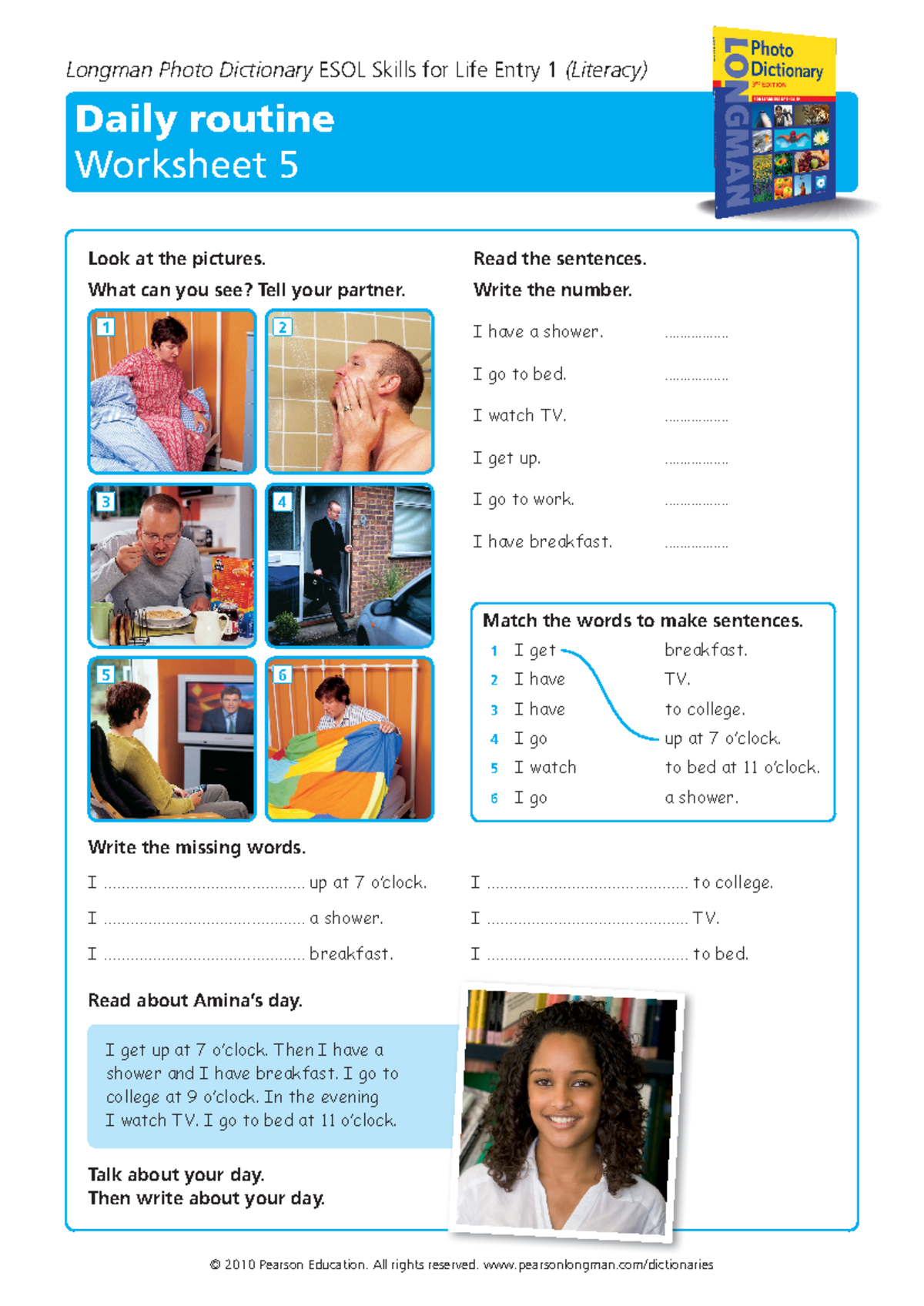 26-ESOL Daily Routine Worksheets - Entry 1 Practice - Studocu
