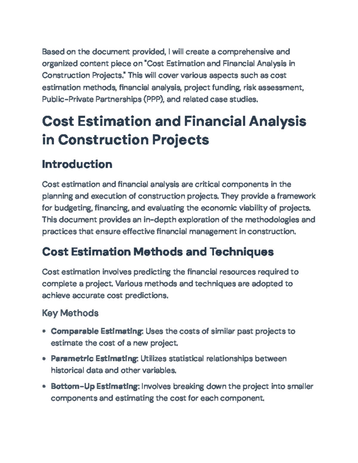 Cost Estimation and Financial Analysis in Construction Projects ...