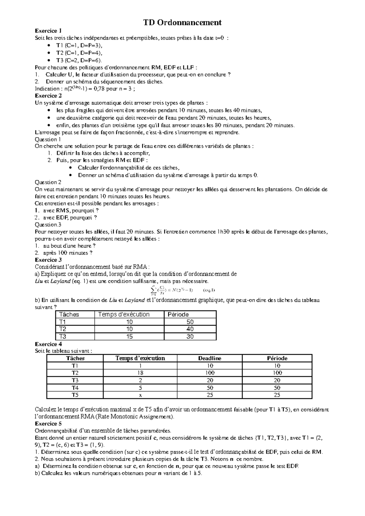 TD Ordonnancement - Corrigé des Exercices et Calculs Pratiques - Studocu