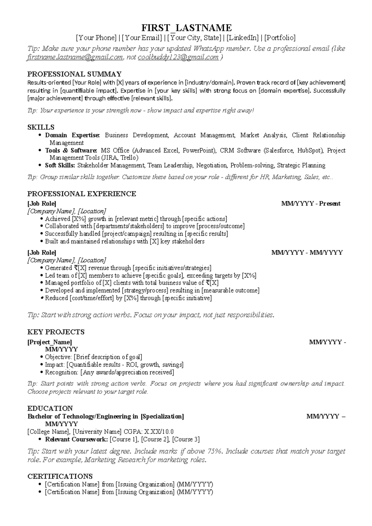 1-3yr Non-Tech Resume: Tips for Crafting a Professional Summary - Studocu