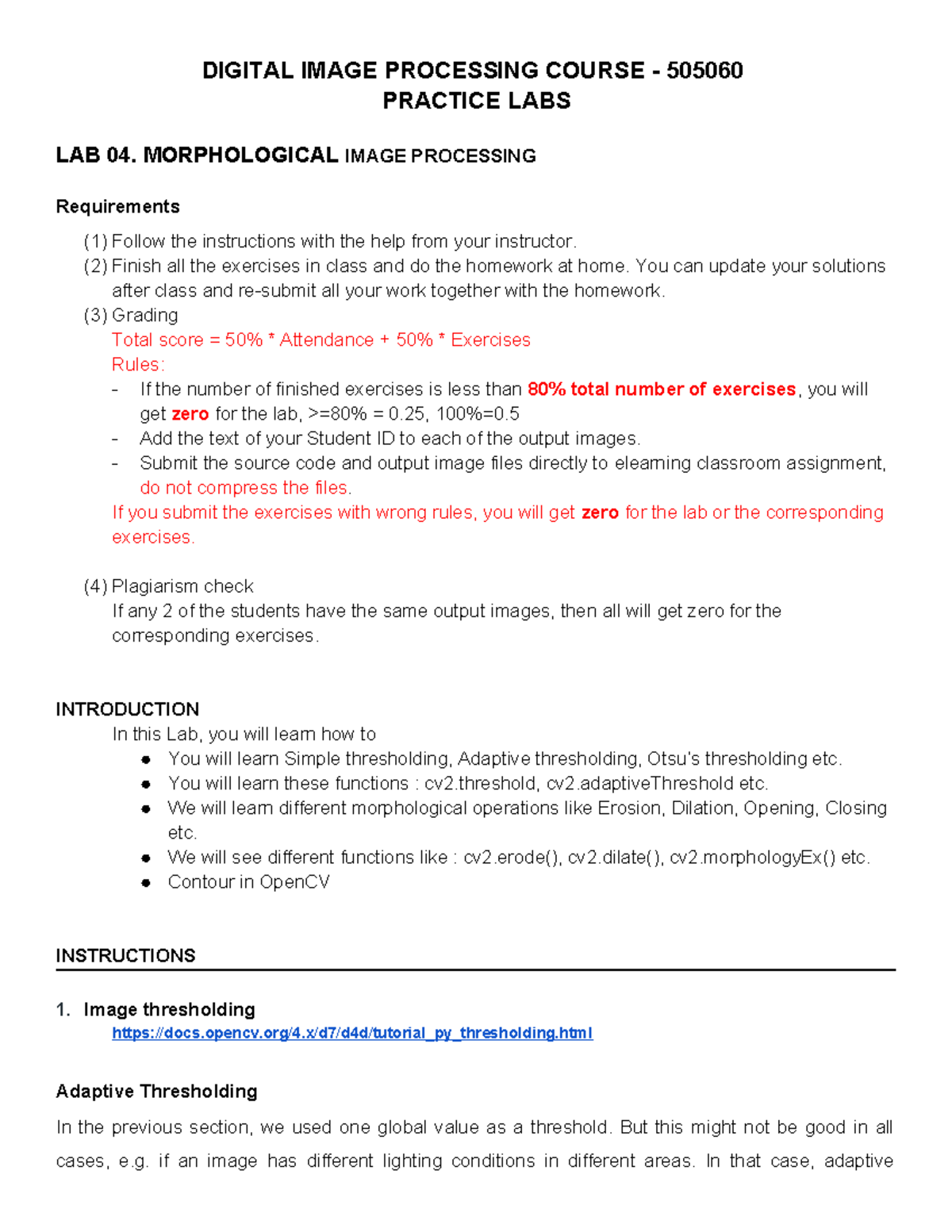 LAB 04 - Morphological Image Processing in Digital Image Processing 505060 - Studocu
