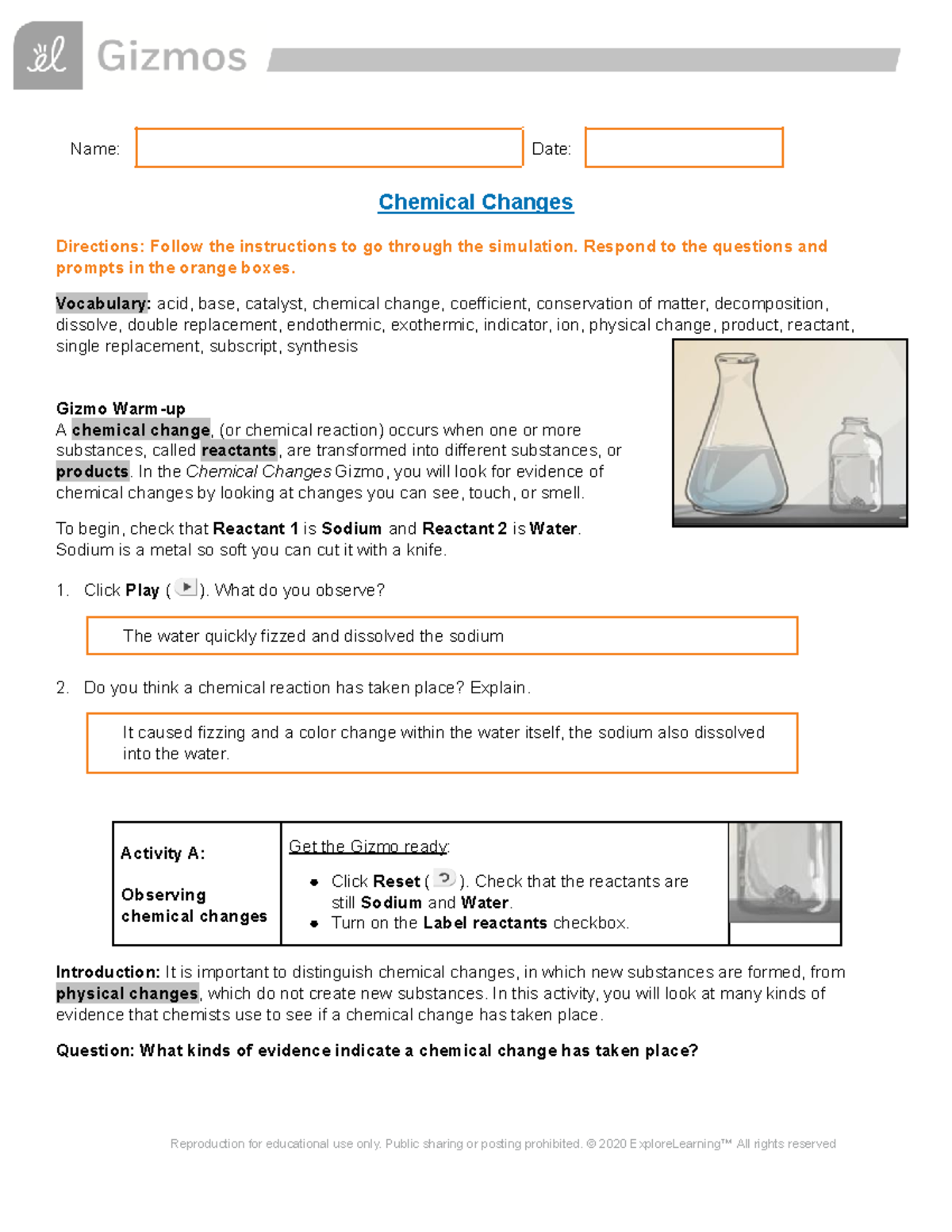 Chemical Changes Simulation Guide (CHEM 101) - Studocu