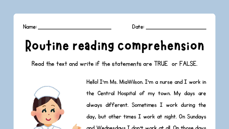 Daily Routine Reading Comprehension - 1111 - Studocu