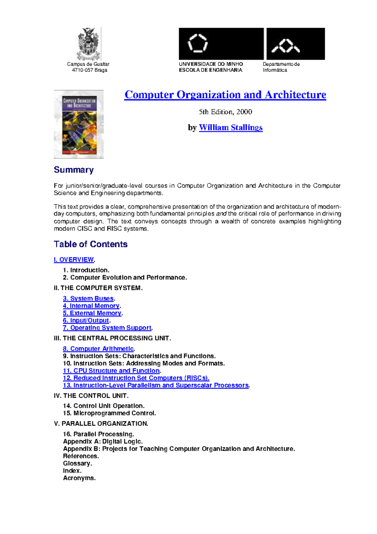 Computer Organization and Architecture Summary (CSE 101) - 5th Ed ...
