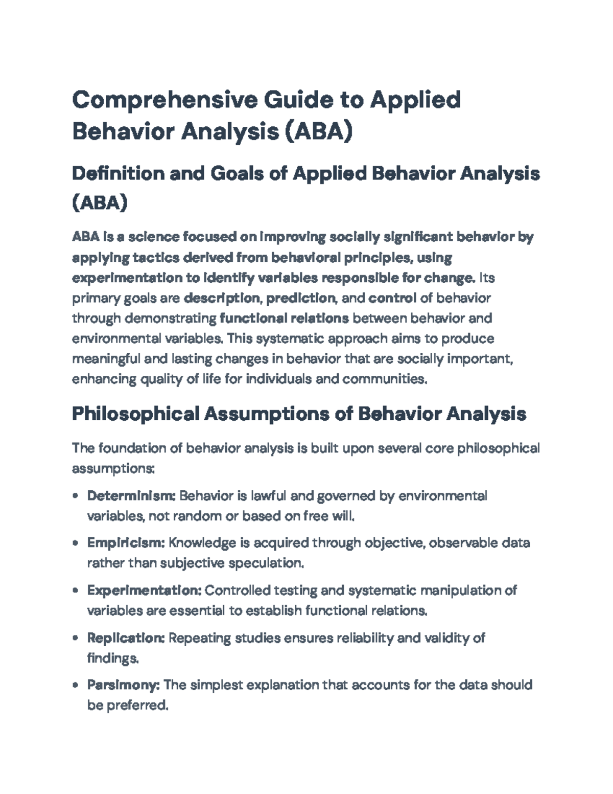 Comprehensive Guide to ABA: Principles, Goals, and Strategies - Studocu