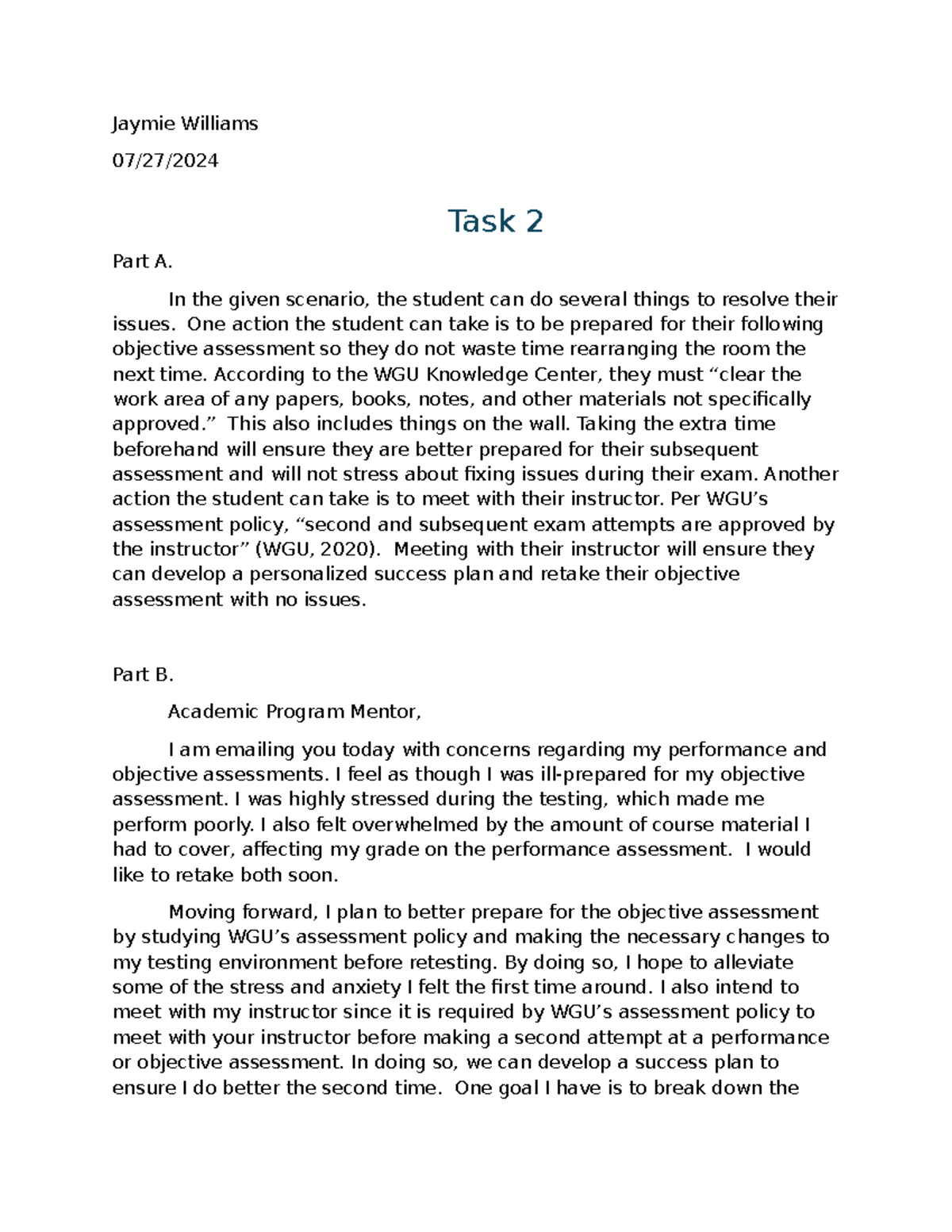 WGU Task 2: Strategies for Improving Assessment Performance - Studocu