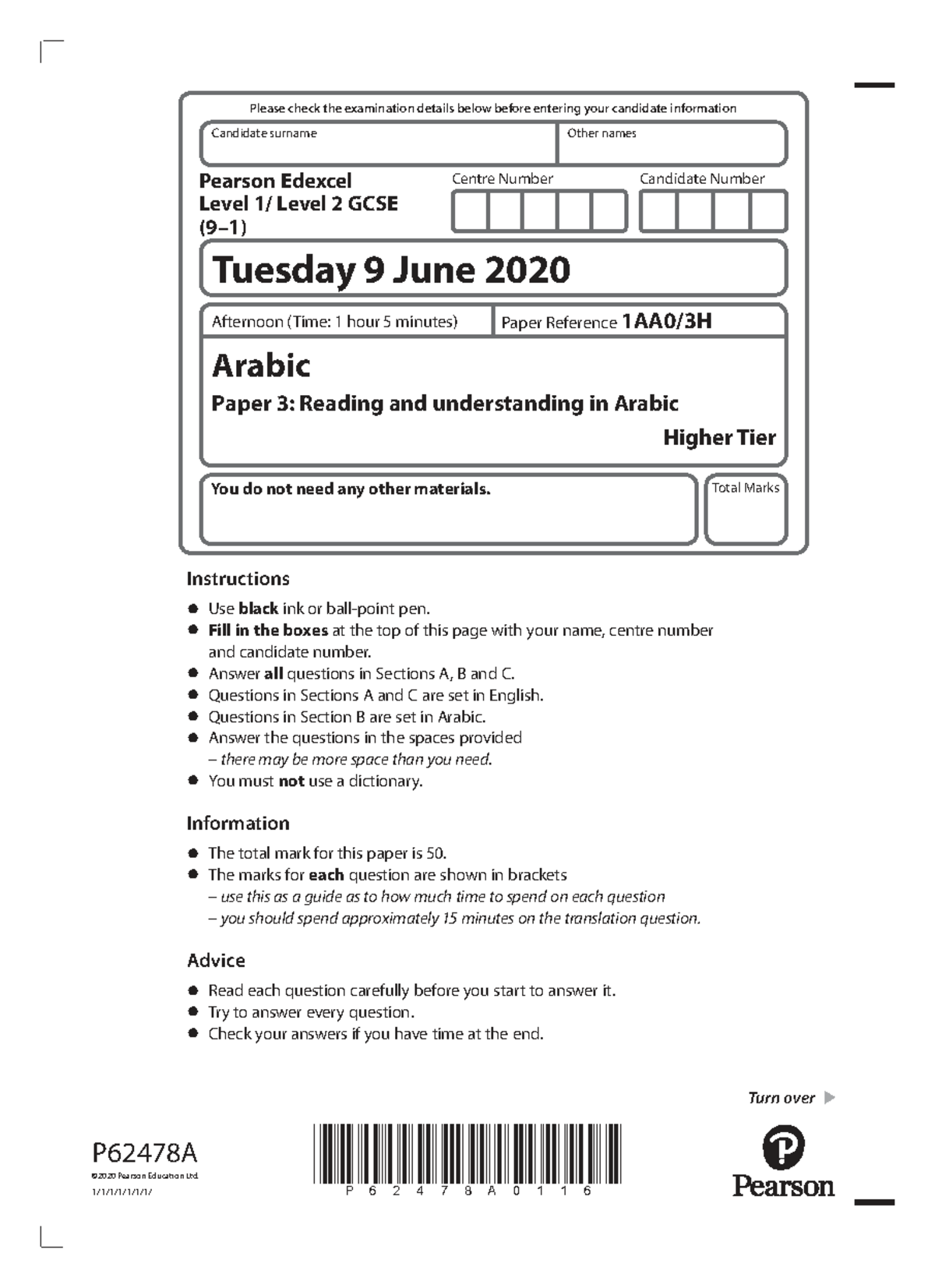 Arabic GCSE (9-1) Paper 3: Reading & Understanding Exam Details - Studocu