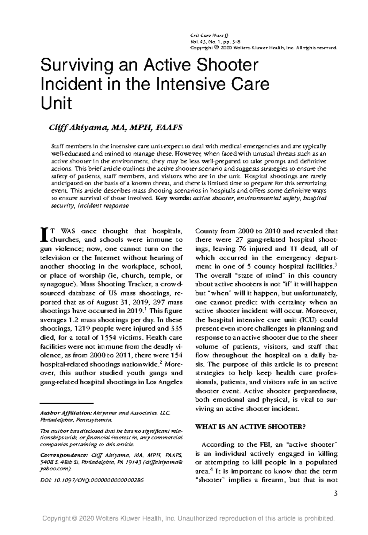 Surviving an Active Shooter Incident: ICU Preparedness Strategies - Studocu