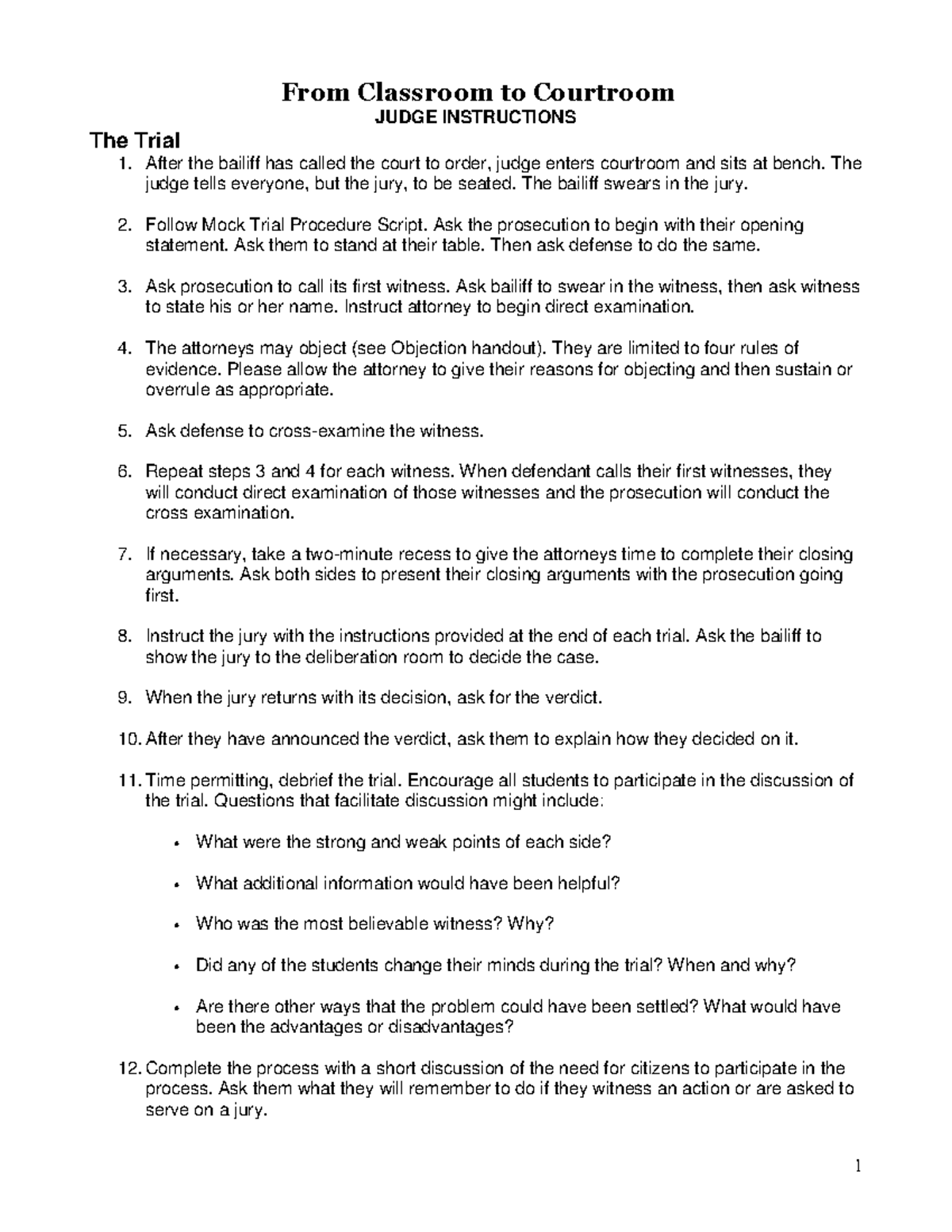 Mock Trial Judge Script for Case Procedures - Studocu