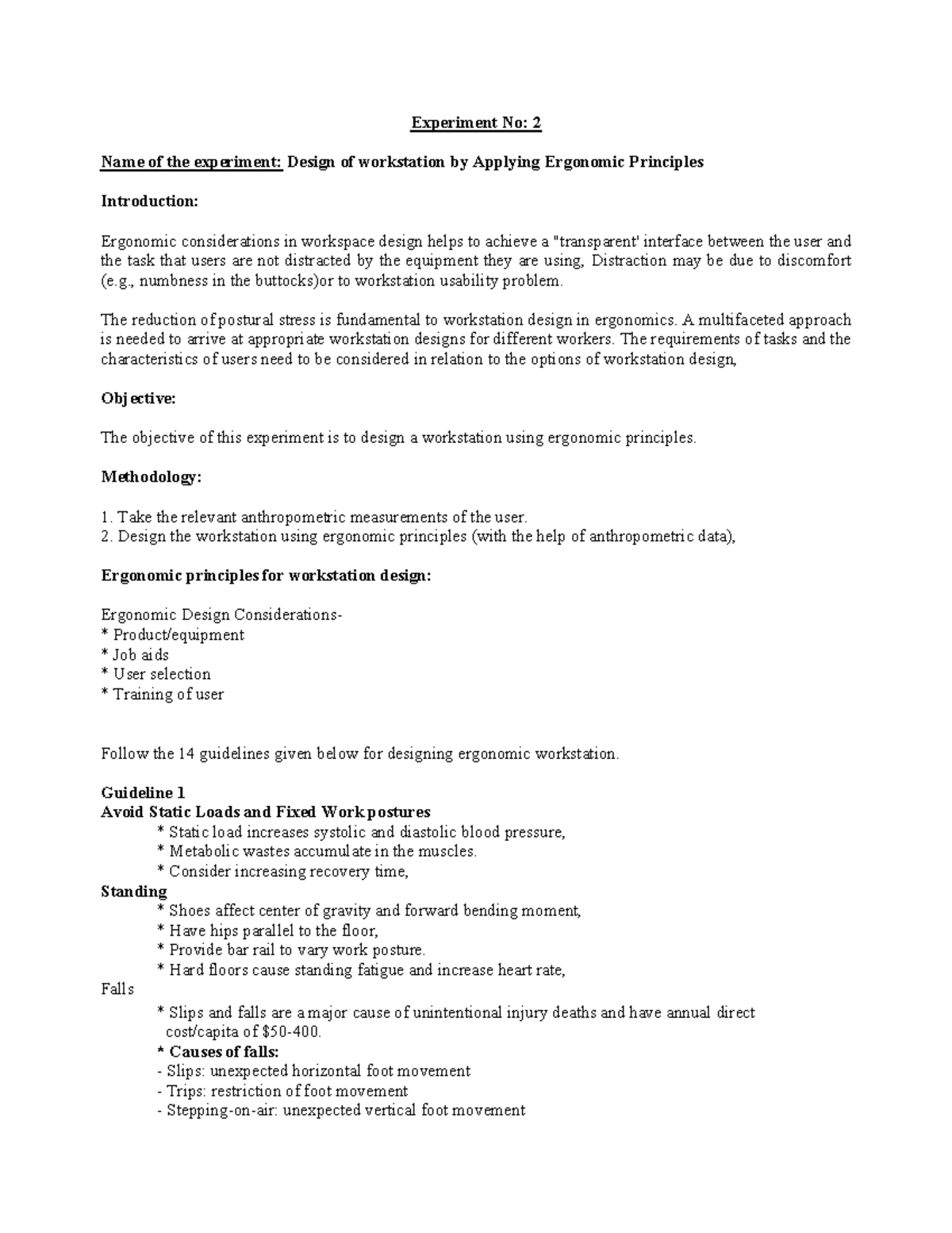 IPE 408: Ergonomic Workstation Design Experiment No. 2 - Studocu