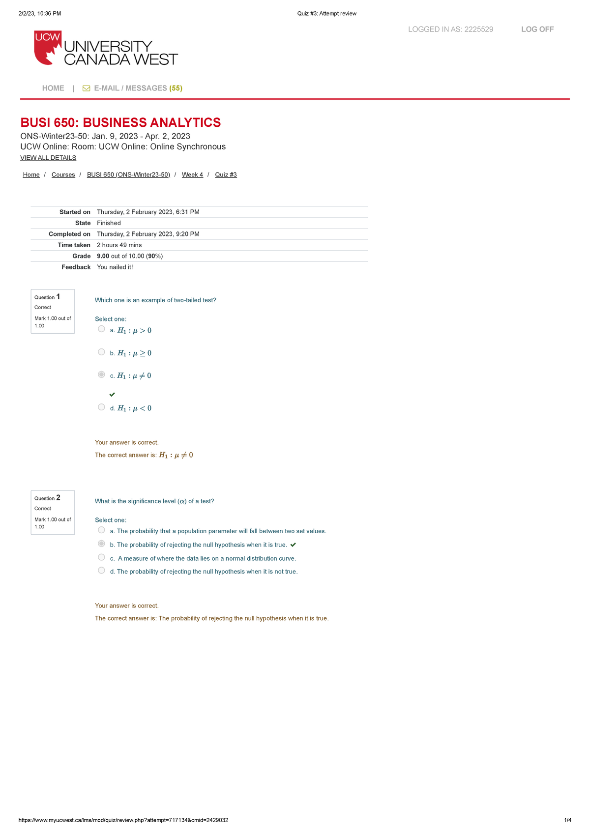 BUSI 650: Quiz #3 Attempt Review - Business Analytics - Studocu