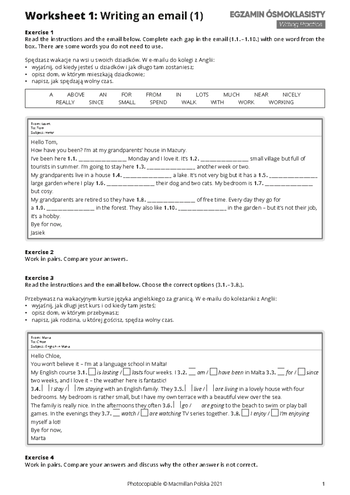 Worksheet 1: Writing Emails - Practice Exercises (ENG101) - Studocu