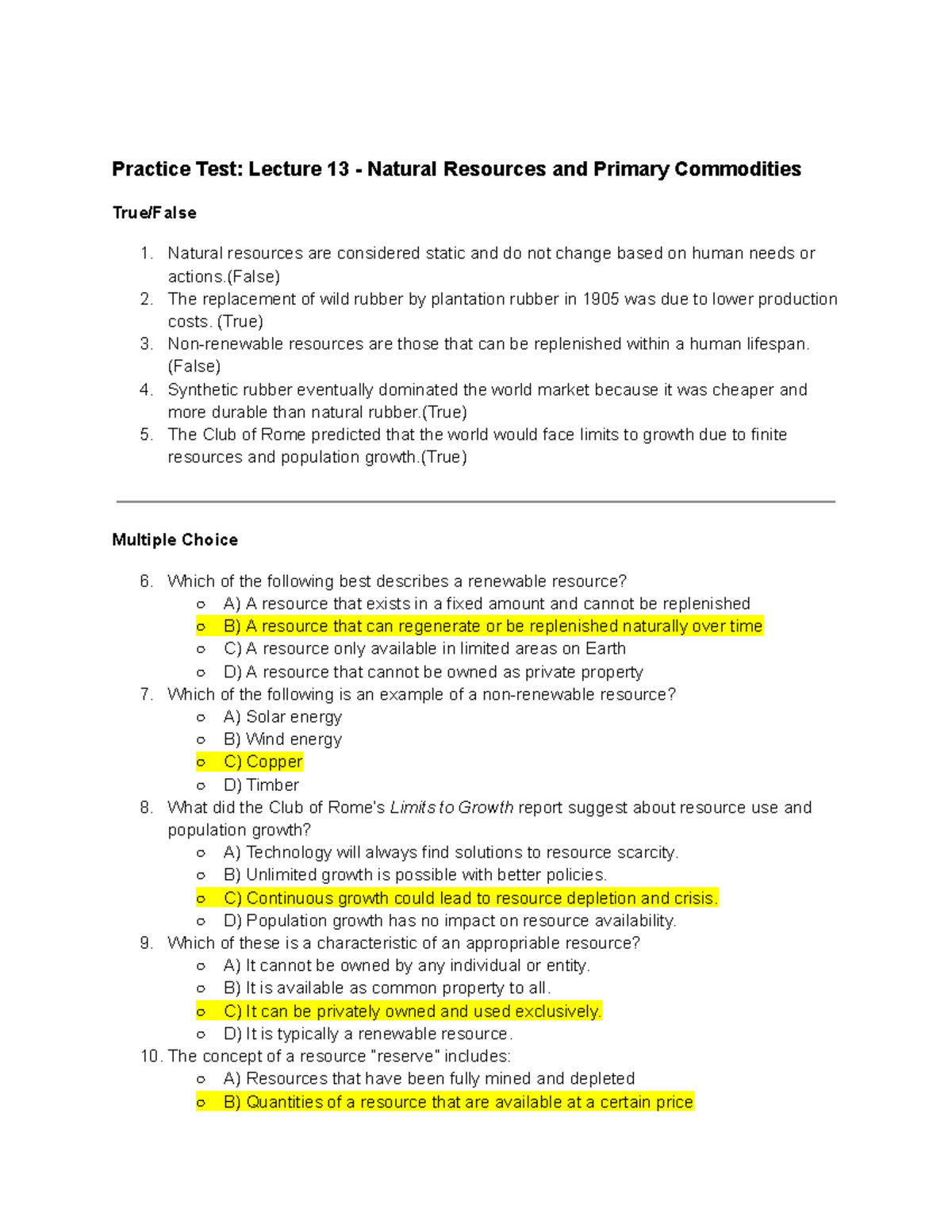 GEOG 216 - Chapter 13 Practice Test: Natural Resources & Commodities ...