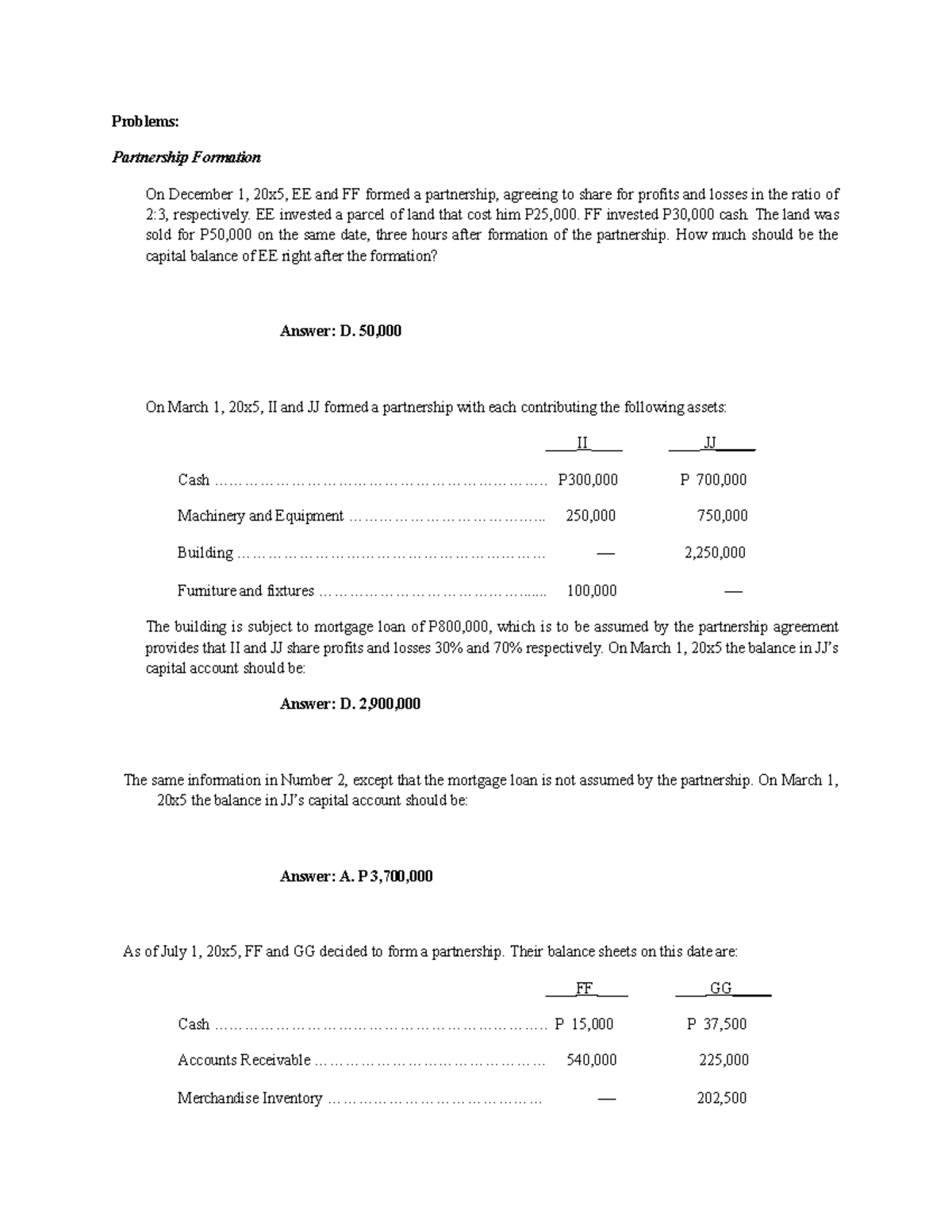 Partnership Formation Problems and Capital Calculations - Studocu