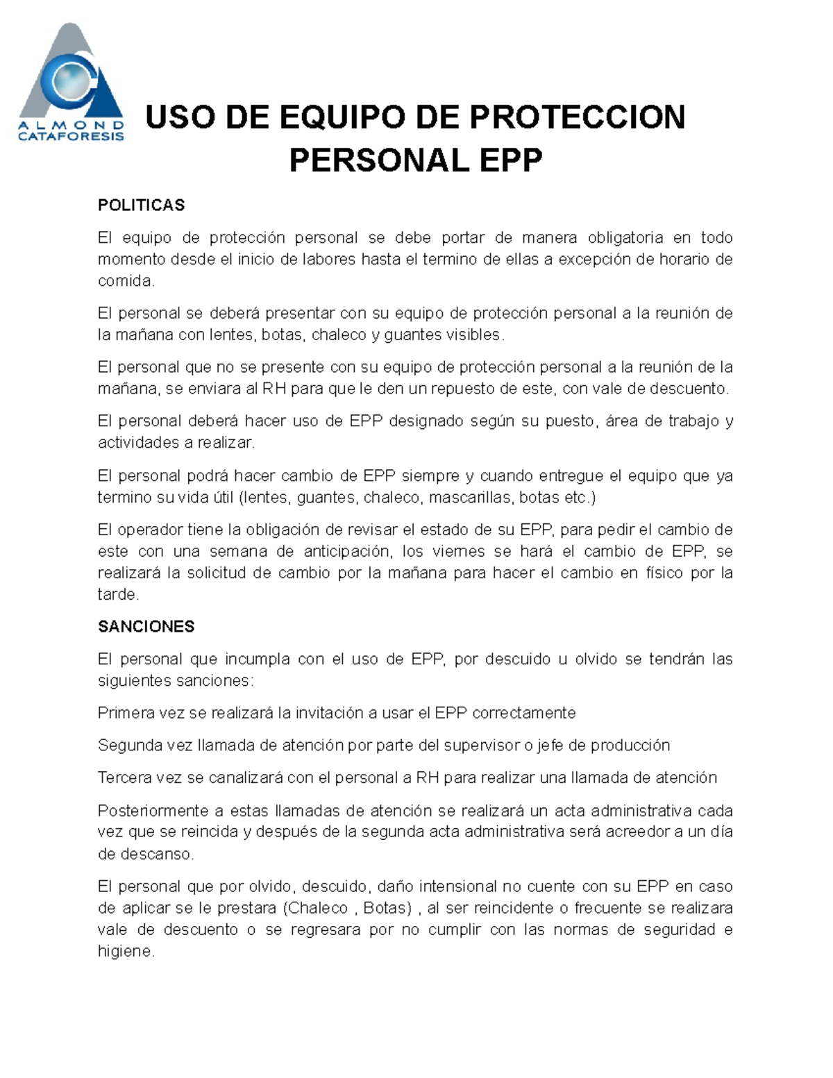 Uso de EPP - Reglamento para uso de EPP - USO DE EQUIPO DE PROTECCION ...