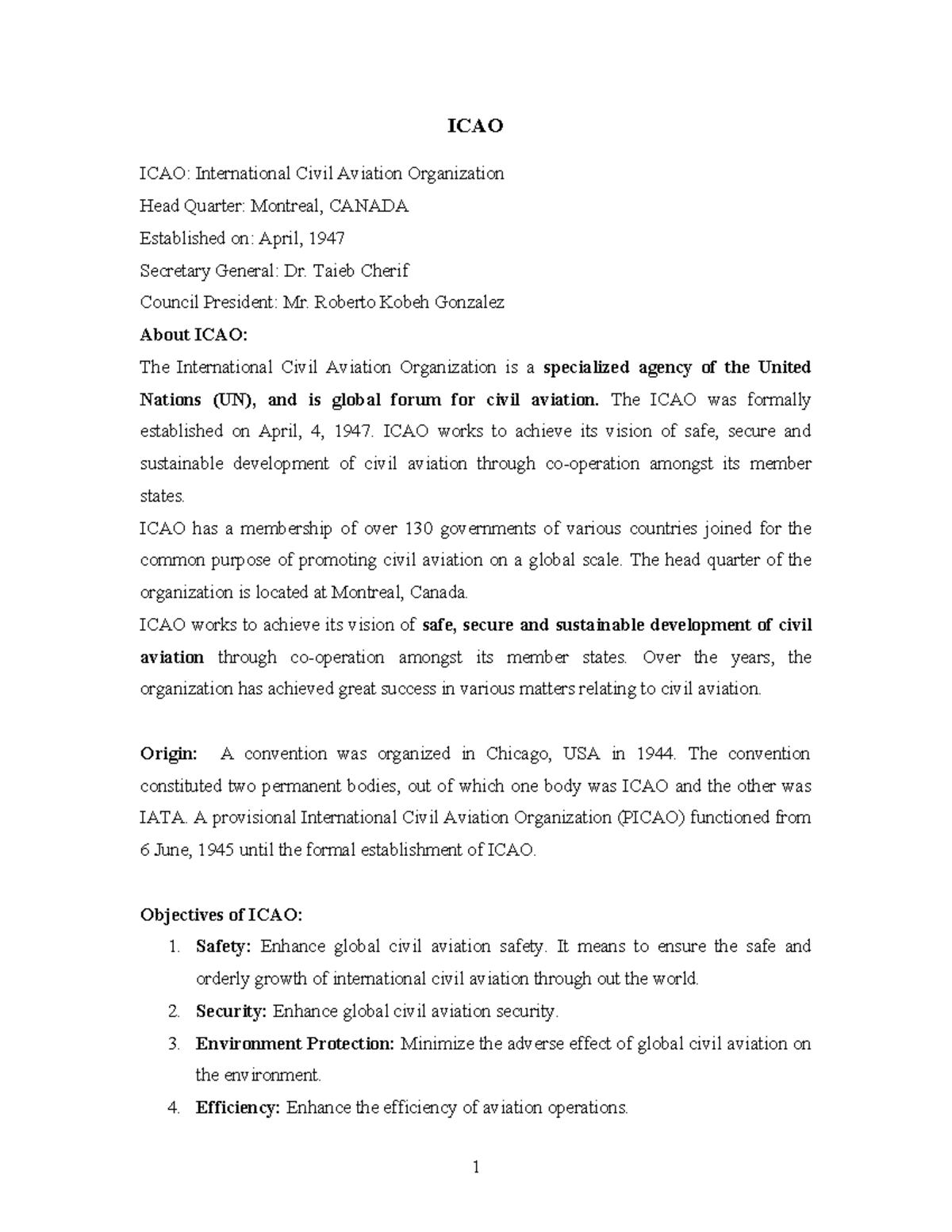 ICAO: Role and Functions Overview - International Civil Aviation ...