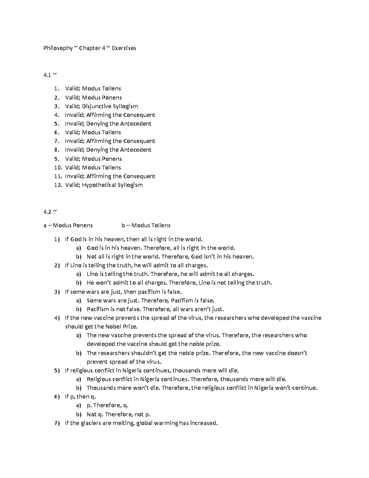 Philosophy PHIL101 Chapter 4 Exercises: Concise Guide to Critical ...