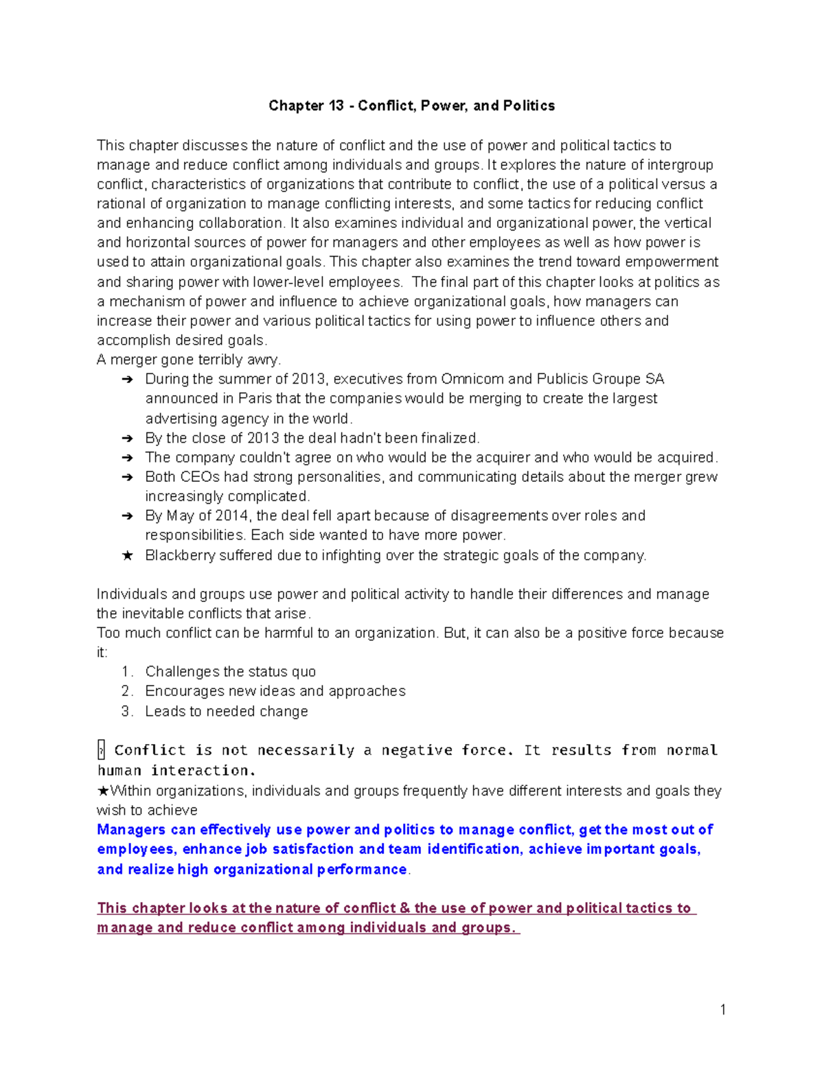 Chapter 13 - Understanding Conflict, Power, and Organizational Politics ...