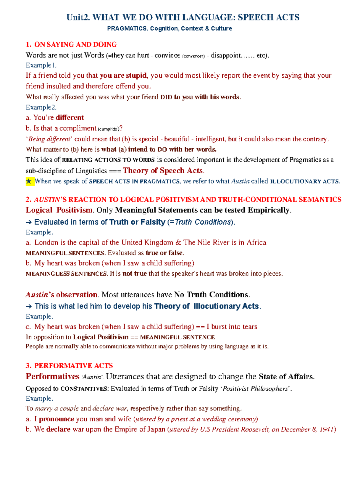 Pragmatics Unit 2: Understanding Speech Acts and Their Functions - Studocu