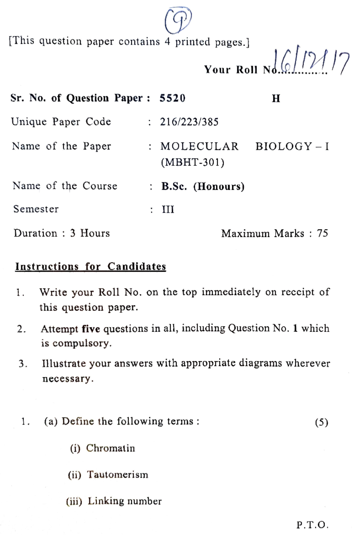 B.Sc.(H) Zoology-3rd Semester-2017 - [This question paper contains 4 ...