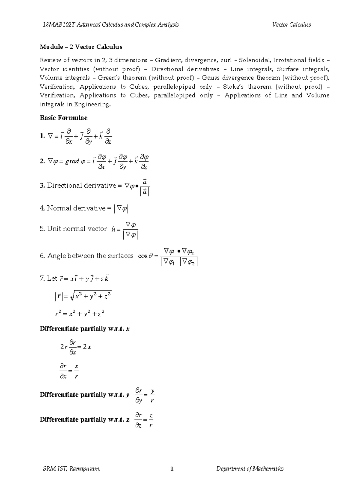 Lesson Plan Maths - Advanced Calculus And Complex Analysis - Studocu