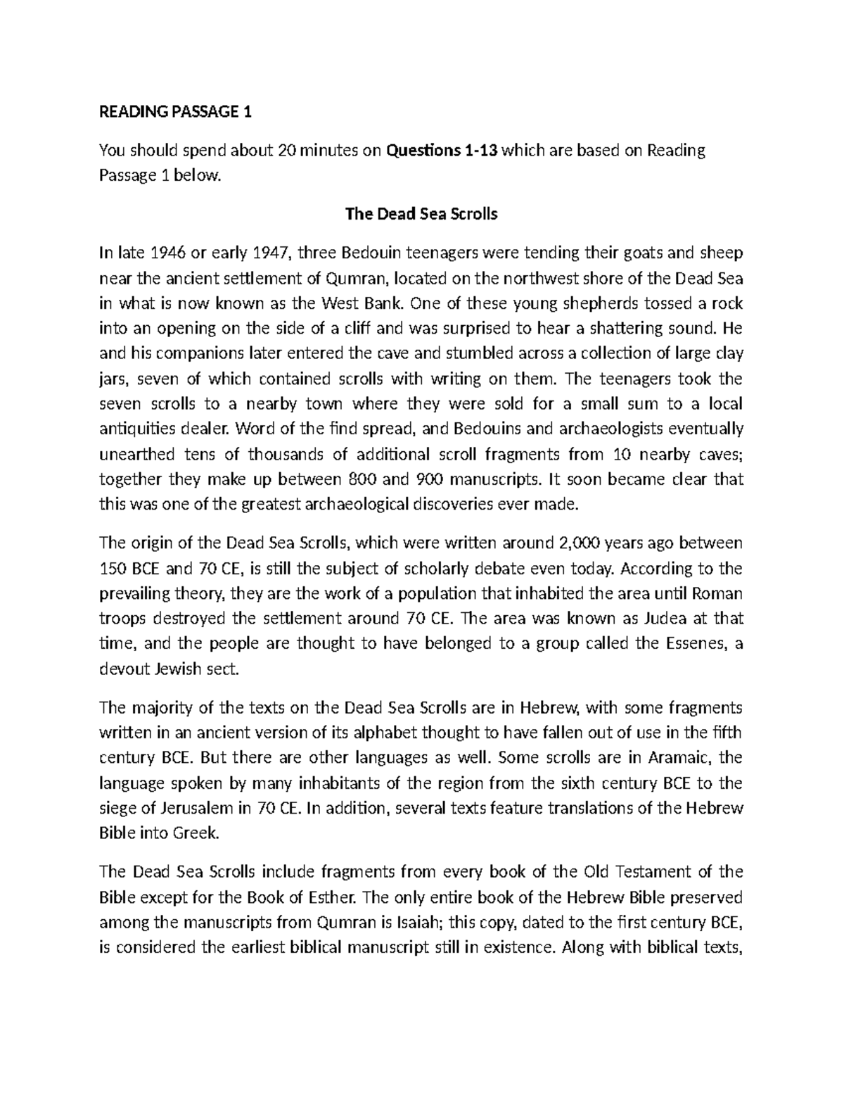 Cam17 Test 2 Reading: Insights on Dead Sea Scrolls & Tomato ...