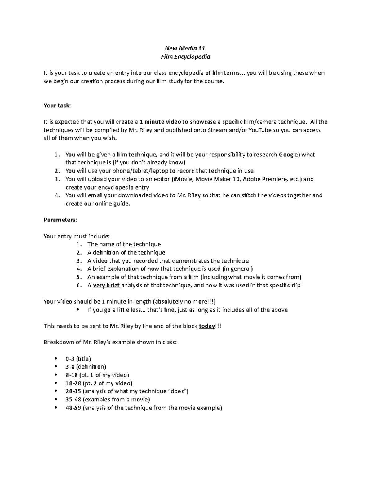 Media 11 Film Techniques Encyclopedia Entry Creation Guide - Studocu