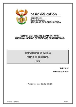 [Solved] Summary of nko gae dupe - Setswana - Home Language - Mandatory ...