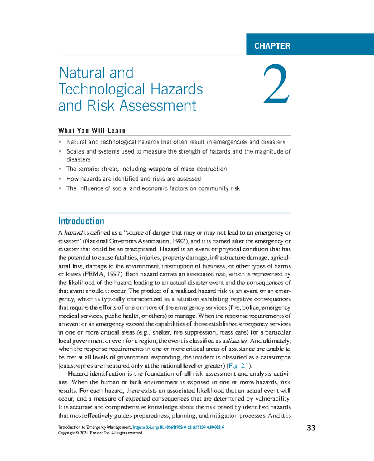 CHAPTER 2 Natural and Technological Hazards: Risk Assessment Overview ...