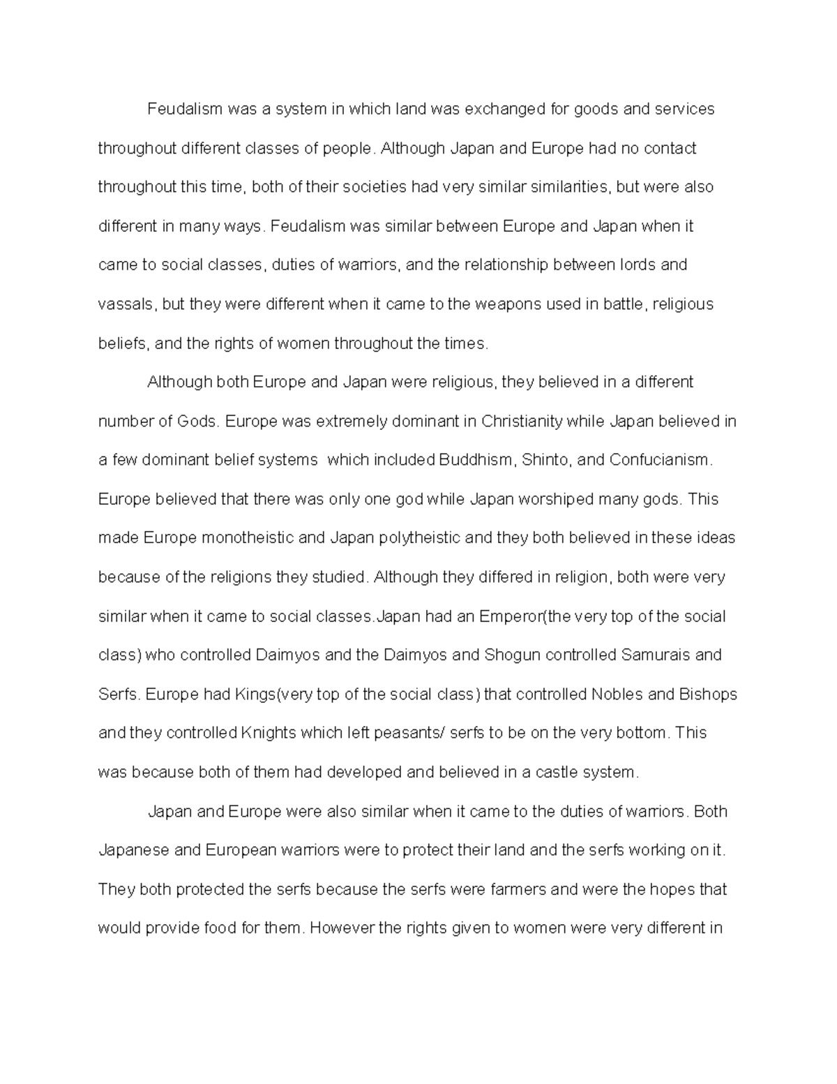 Comparative Analysis of Feudalism in Europe and Japan - Studocu