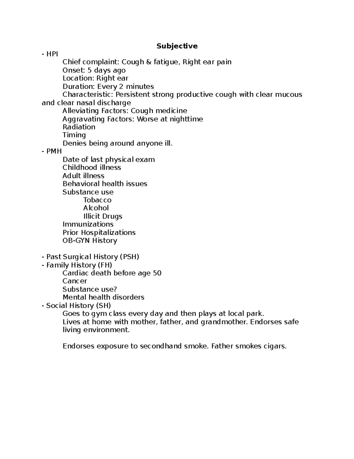 M2A Focused Exam: Cough Assessment in Tina Jones Simulation - Studocu
