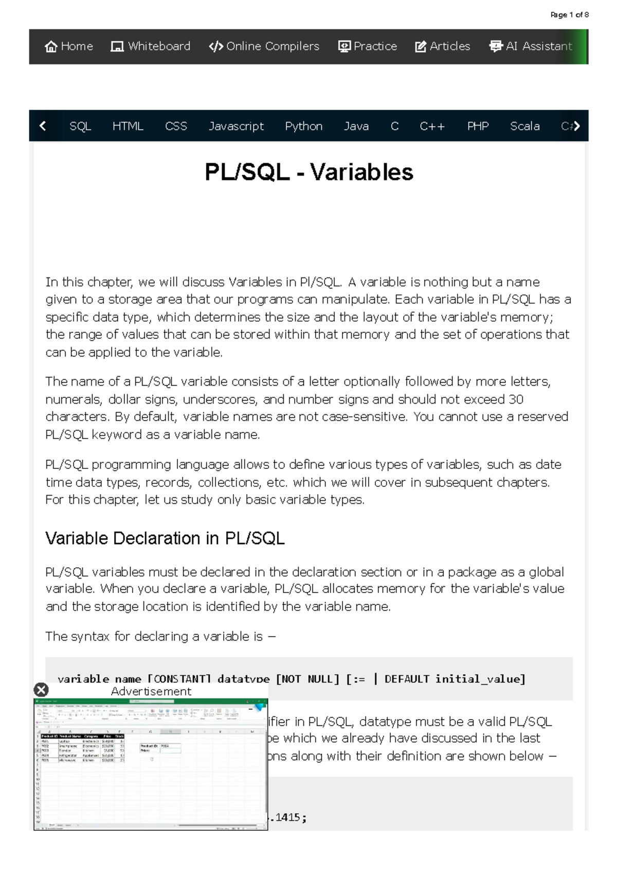 PL SQL Variable Types - Chapter 5 Overview and Examples - Studocu