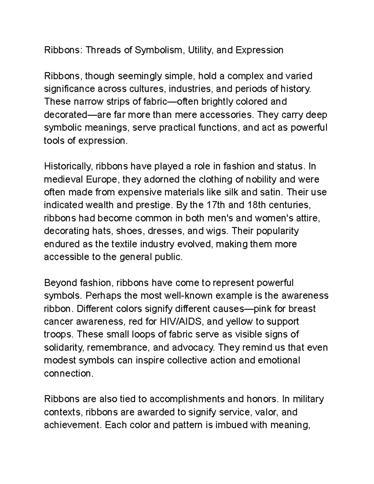 Ribbons: Symbolism, Utility, and Expression in Culture and History ...