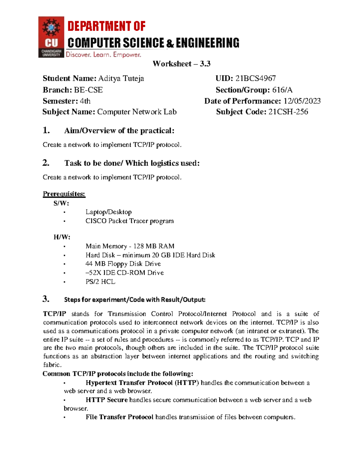 Aditya cn 3 - Practical of computer networks - COMPUTER SCIENCE ...