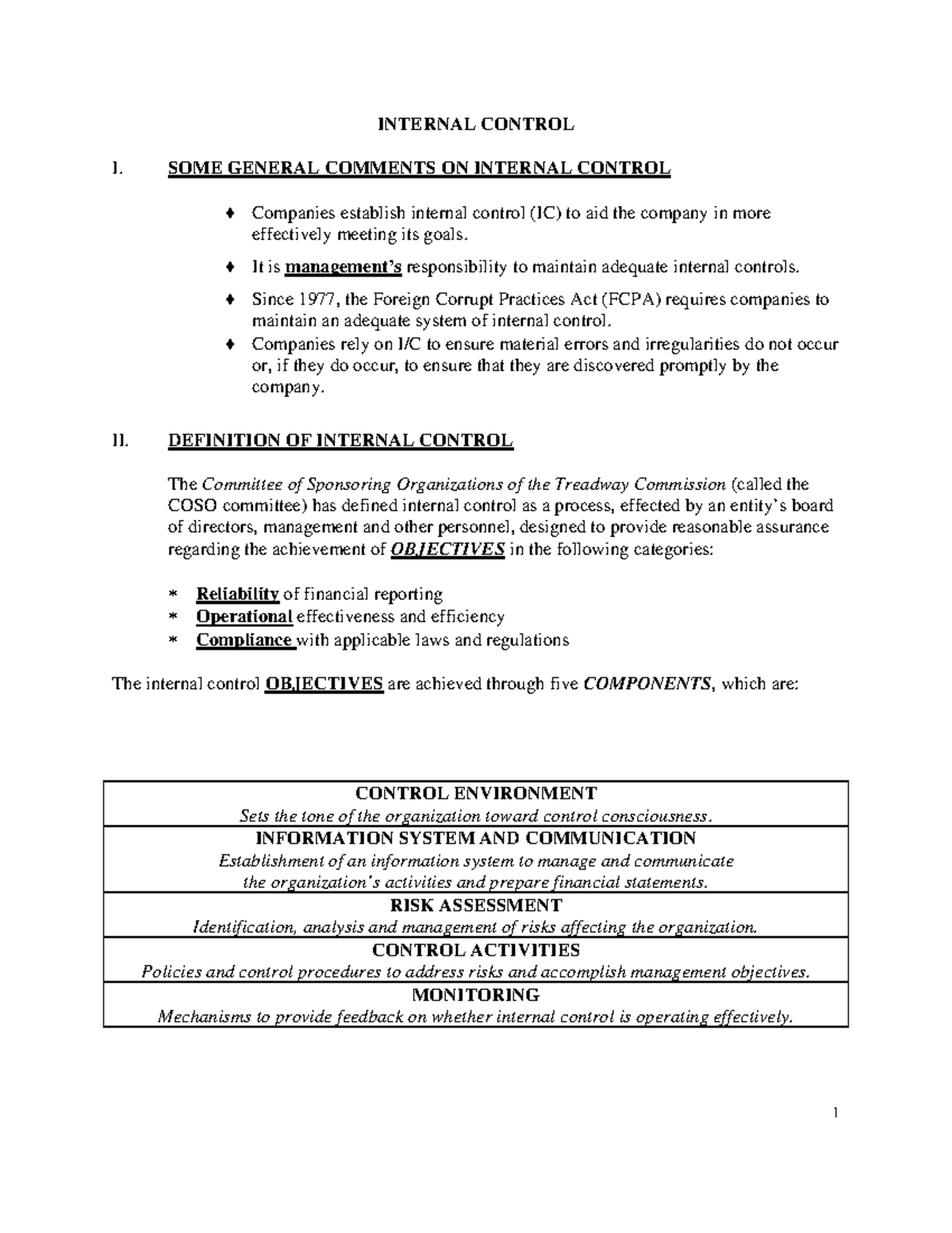 General Internal Control Notes - Key Components Explained - Studocu